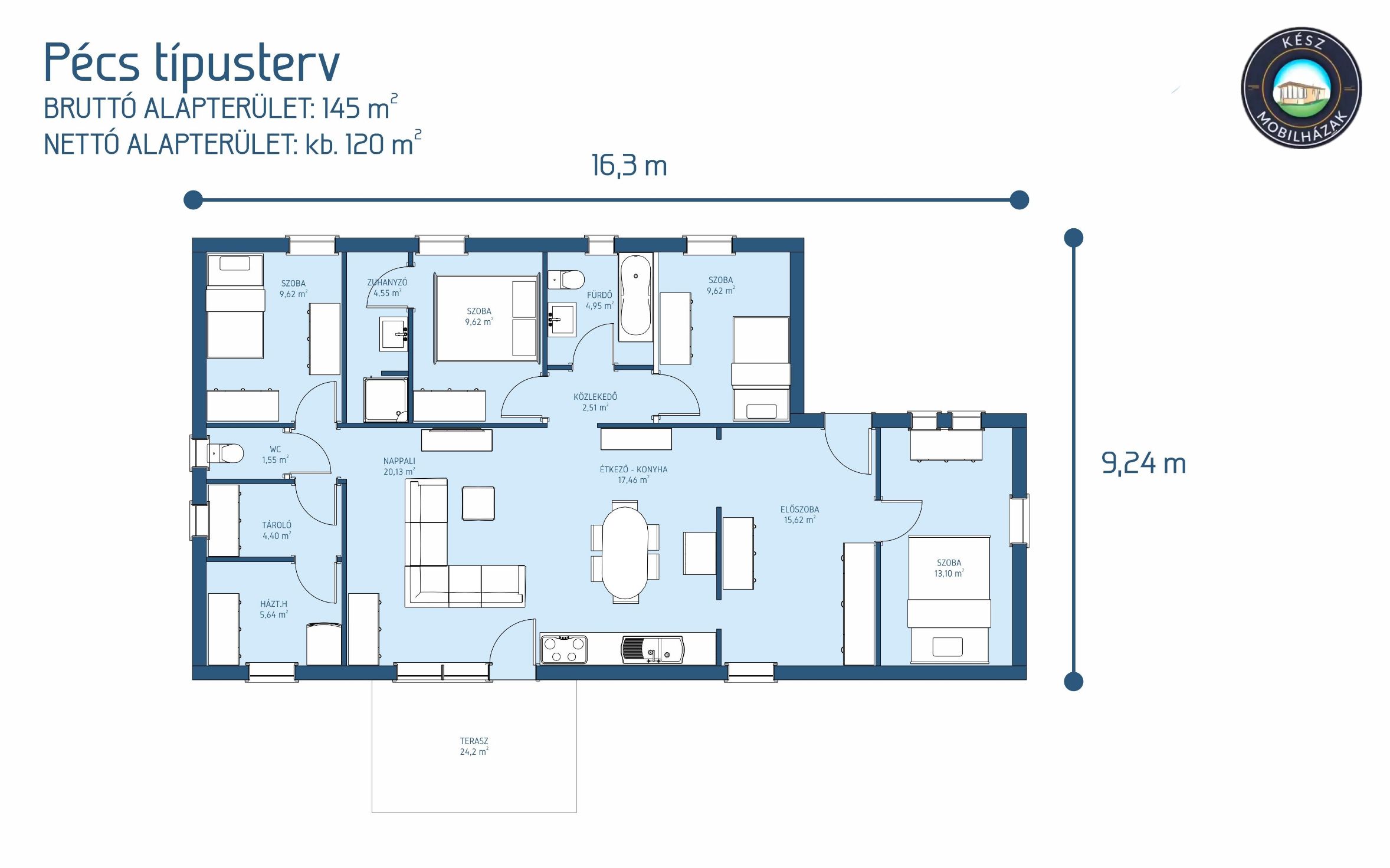 PÉCS 145M²-ES LAPOSTETŐS CSALÁDI HÁZ – keszmobilhazak.hu